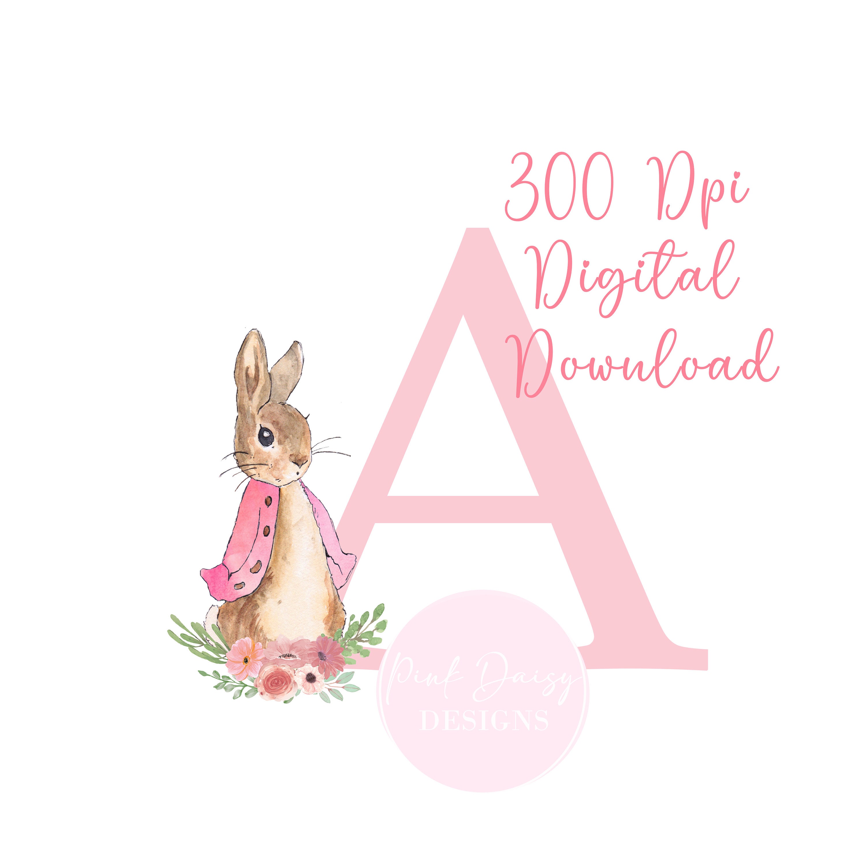 Flopsy Bunny Pink Floral Alphabet PNG, Flopsy Rabbit 26 Individual ...