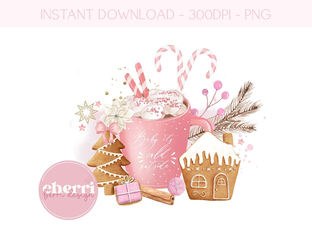 Pink Christmas Hot Cocoa Mug PNG, Christmas Clipart, Christmas Card PNG ...