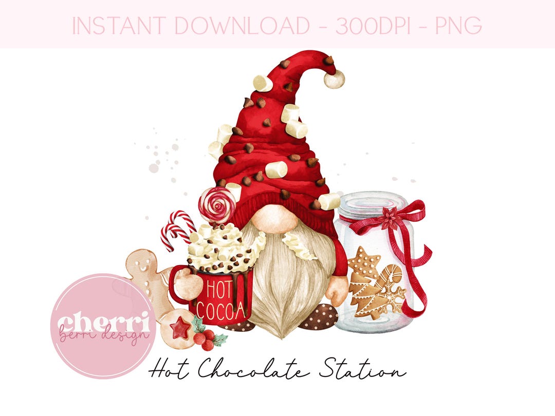 Red Hot Chocolate Station Gnome Christmas PNG, Christmas Cocoa Mug ...