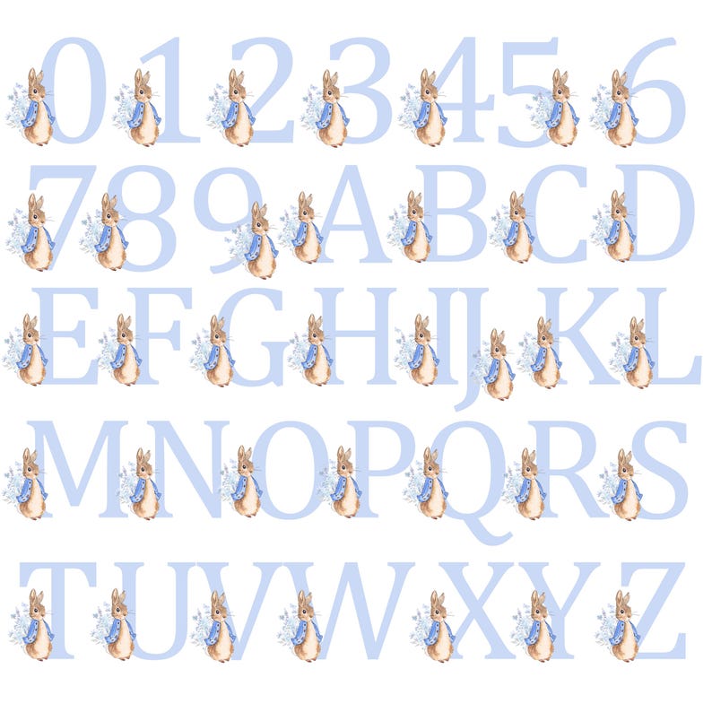 Peter Rabbit Blue Floral Alphabet and Numbers PNG, 26 Individual ...