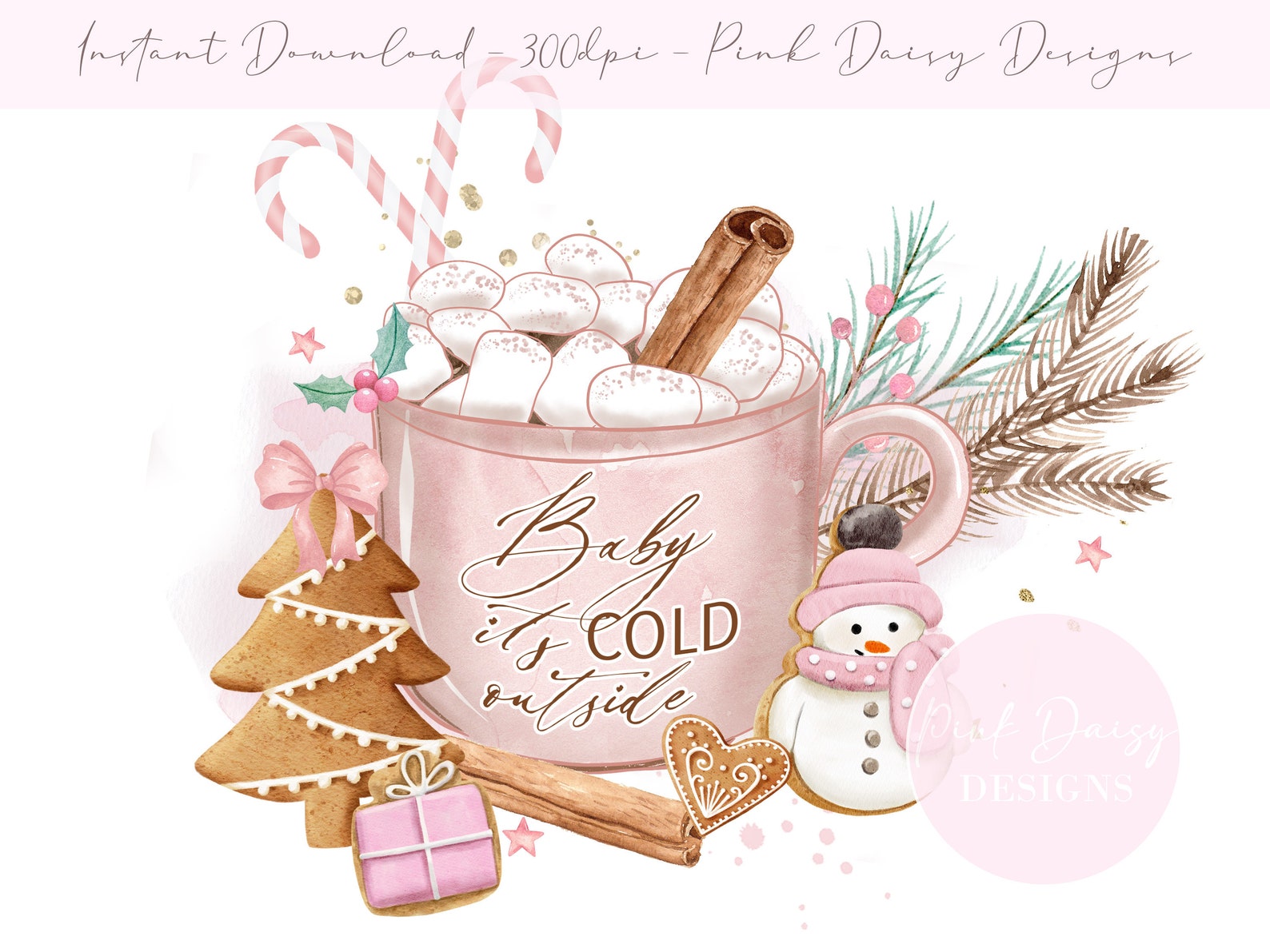 Pink Christmas Hot Cocoa Mug PNG Christmas Clipart Christmas | Etsy
