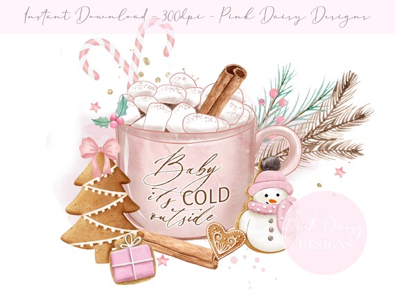 Pink Christmas Hot Cocoa Mug PNG Christmas Clipart Christmas | Etsy
