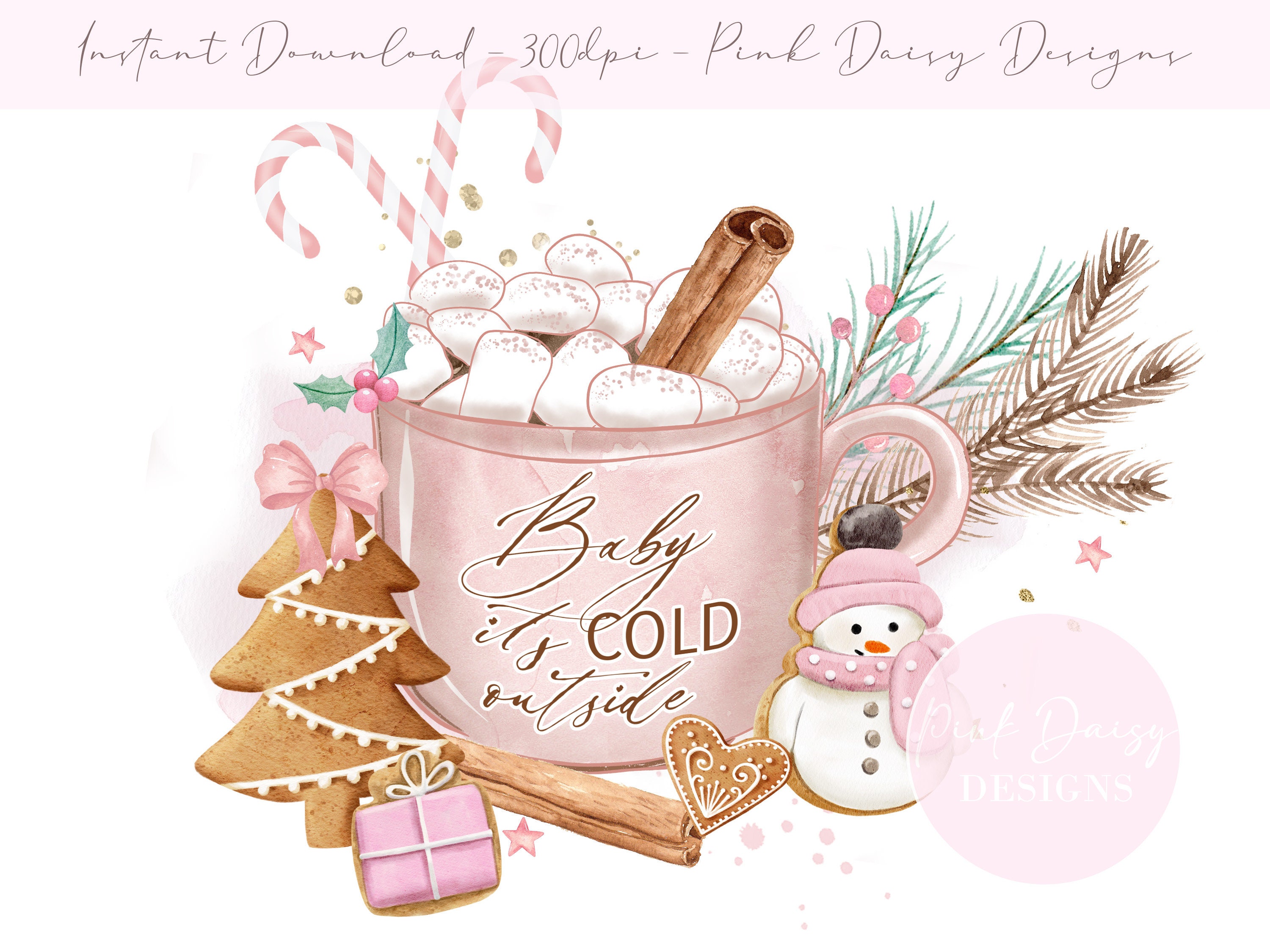Pink Christmas Hot Cocoa Mug PNG Christmas Clipart Christmas | Etsy
