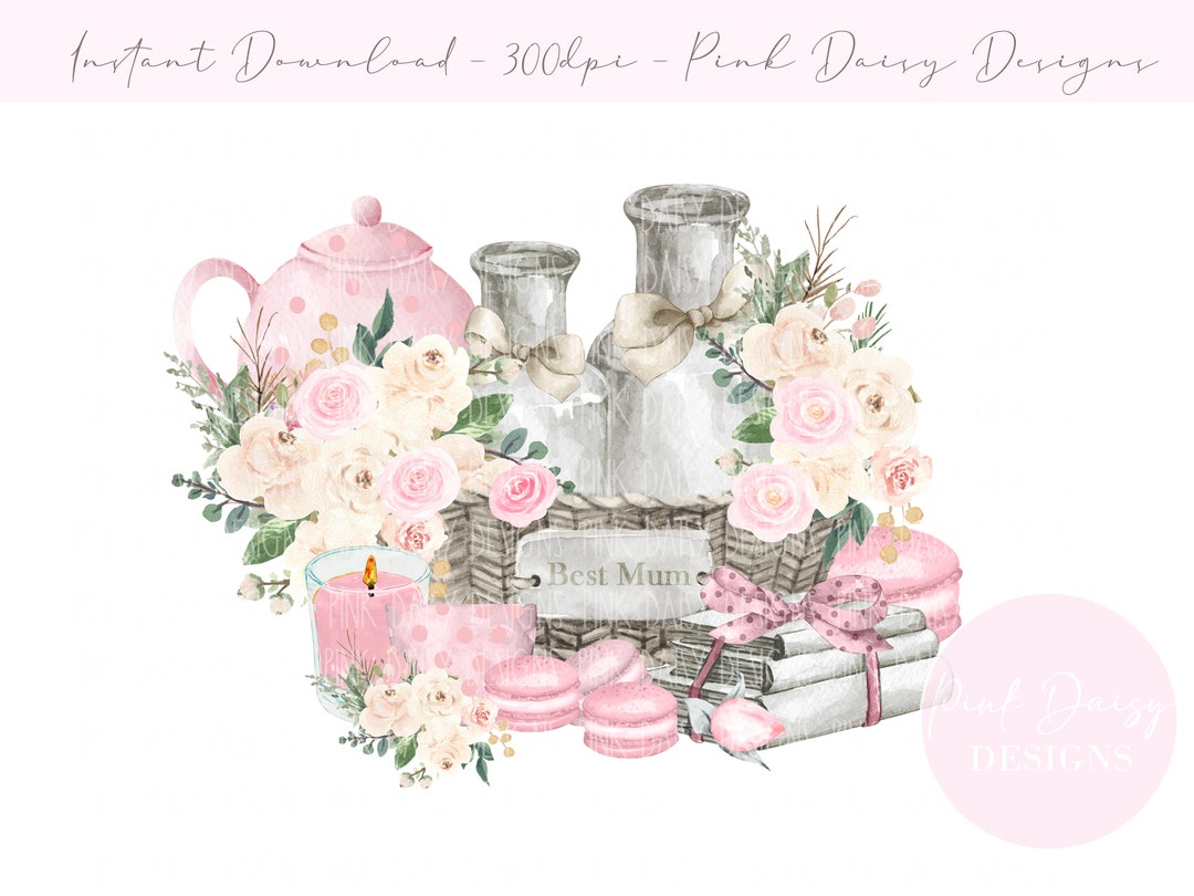 Mum Floral Basket PNG, Pink Roses Pamper Basket, Mom Sublimation Design ...