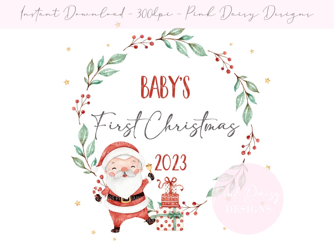Babys 1st Christmas Santa Claus PNG, Xmas Wreath Clipart, Christmas ...