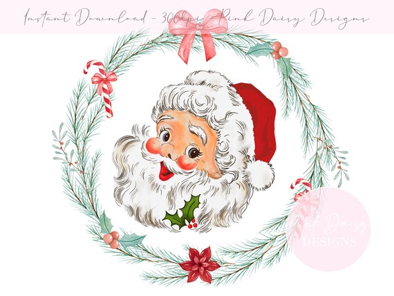 Red Father Christmas Wreath PNG Merry Christmas Clipart | Etsy