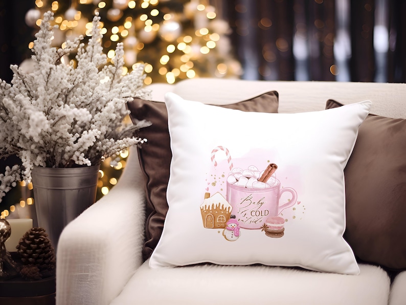 Pink Christmas Hot Cocoa Mug PNG, Snowman Clipart, Christmas Card PNG ...
