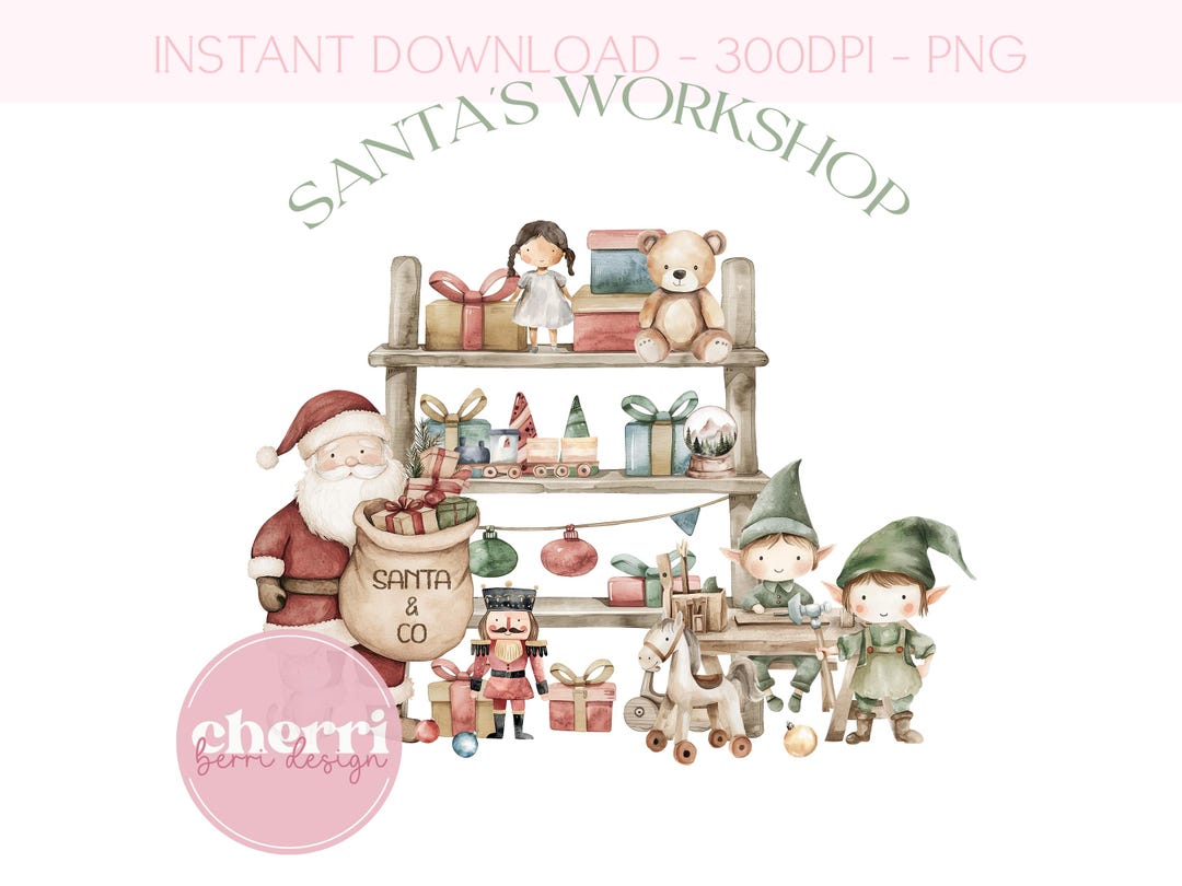 Santa's Workshop Christmas Clipart, Elf Workshop Christmas Card PNG ...