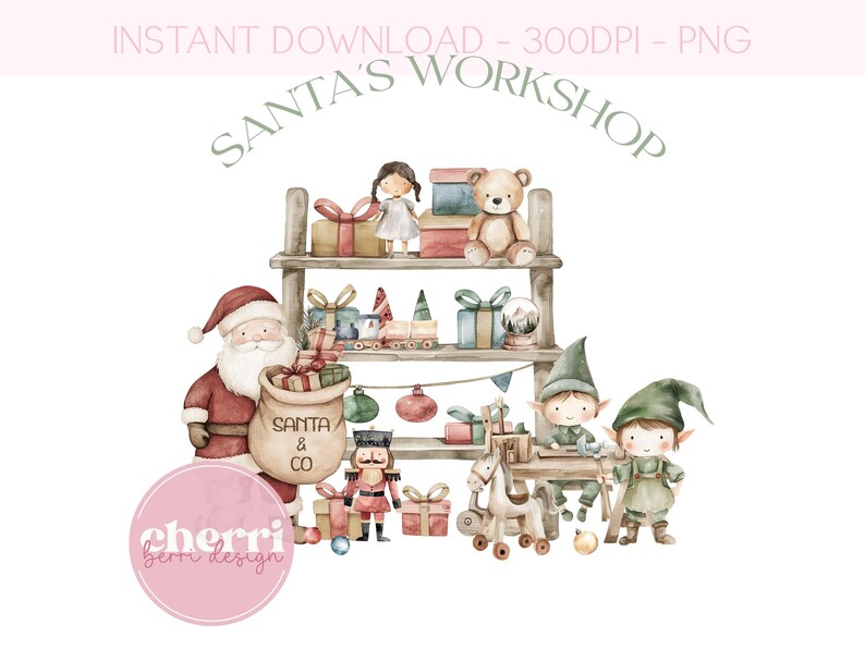 Santa's Workshop Christmas Clipart, Elf Workshop Christmas Card PNG ...