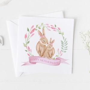 Happy Mothers Day Bunnies Floral Ring PNG, Mother's Day Mummy & Baby Bunnies Sublimation Design ...