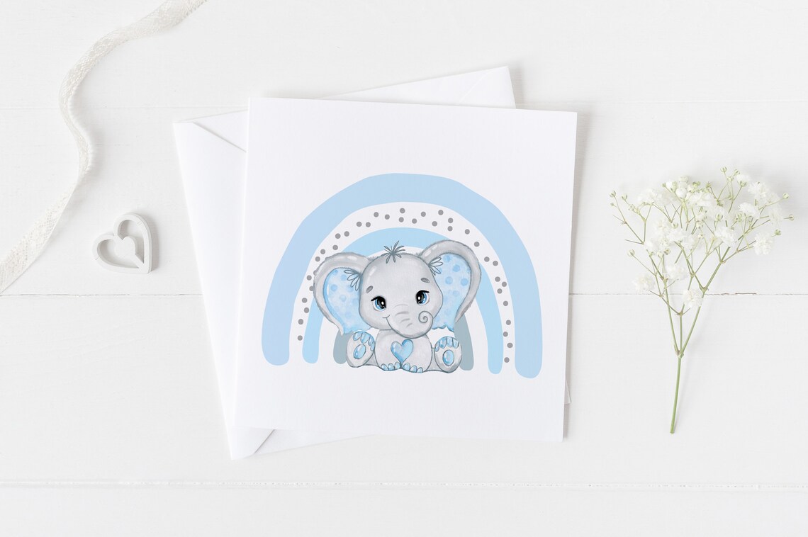 Baby Elephant Blue Rainbow PNG, Cute Elephant Clipart, New Baby Card ...