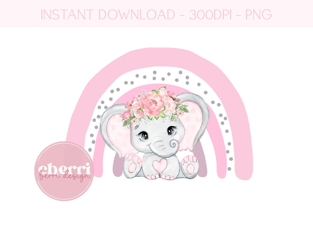 Baby Elephant Pink Rainbow PNG, Cute Elephant Clipart, New Baby Card ...
