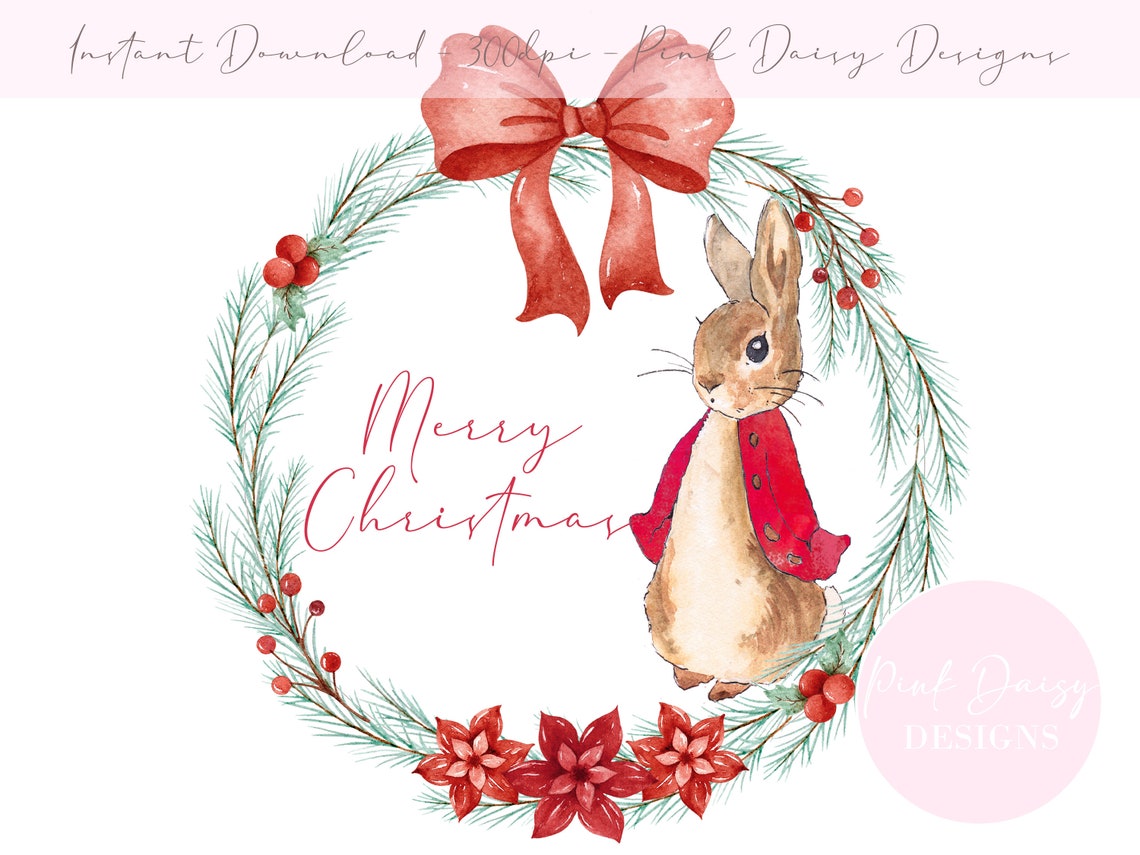 Red Christmas Peter Rabbit Wreath PNG, Merry Christmas Clipart ...
