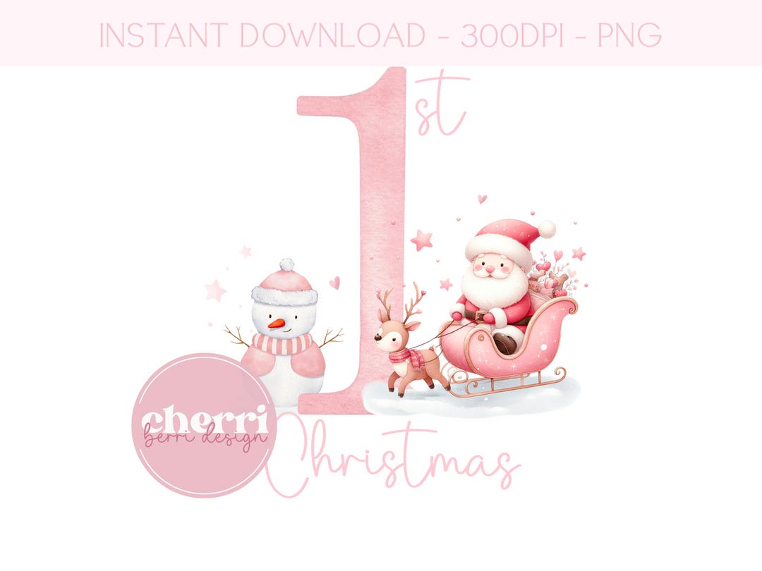 My First Christmas Santa Sleigh Pink PNG, 1st Xmas Clipart, Santa ...