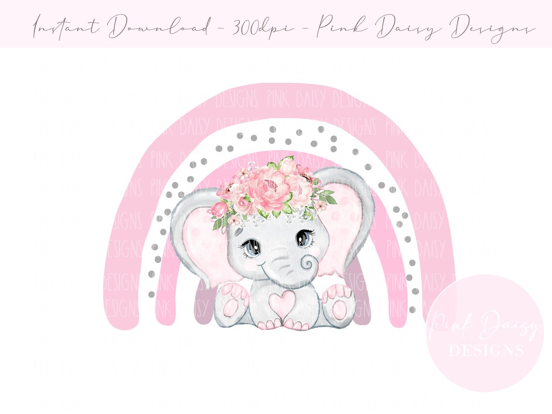 Baby Elephant Pink Rainbow PNG, Cute Elephant Clipart, New Baby Card ...