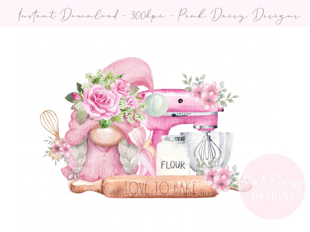 Love to Bake Pink Gnome Baking Mixer PNG, Pink Bakery Clipart, Baking ...
