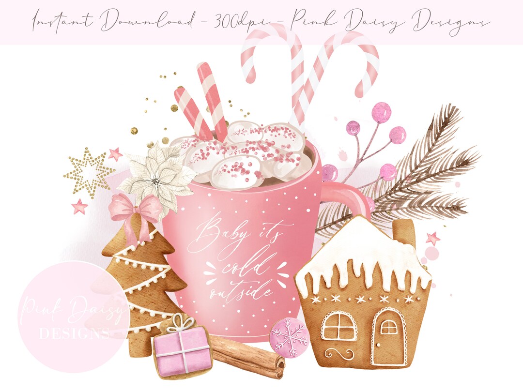 Pink Christmas Hot Cocoa Mug PNG, Christmas Clipart, Christmas Card PNG ...