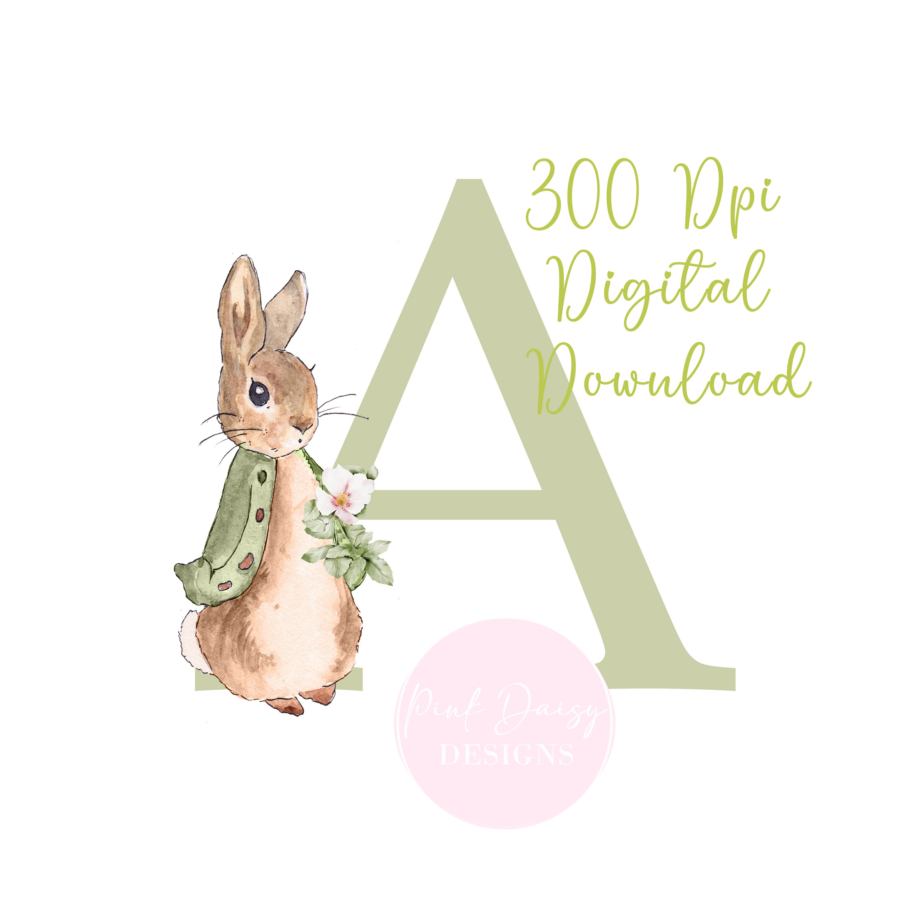 Peter Rabbit Green Floral Alphabet PNG, Peter Rabbit 26 Individual ...