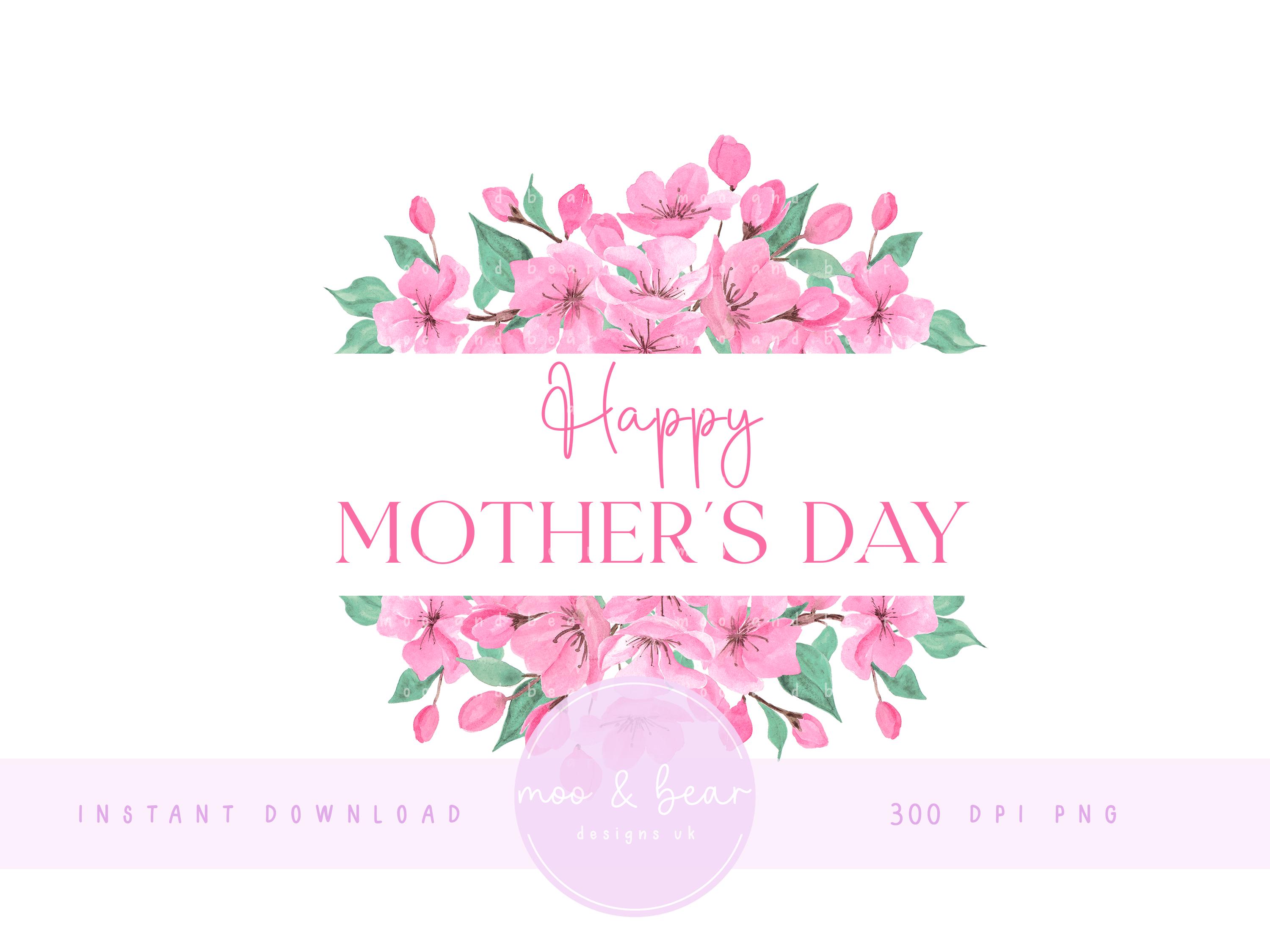 Pink Floral Happy Mother's Day Clipart, Happy Mother's Day Design PNG ...