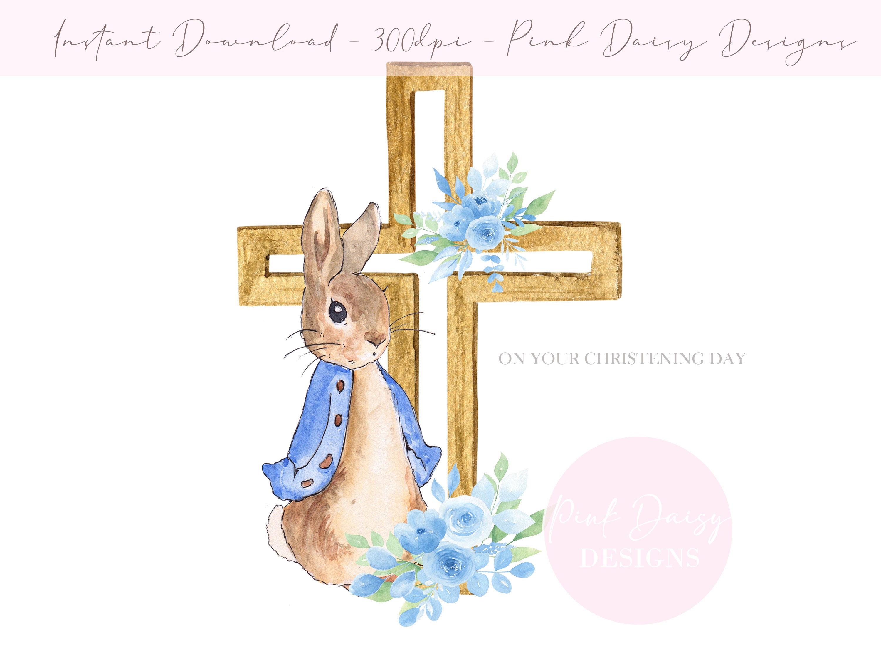 Peter Rabbit Christening Day Cross PNG Sublimation Design Instant ...
