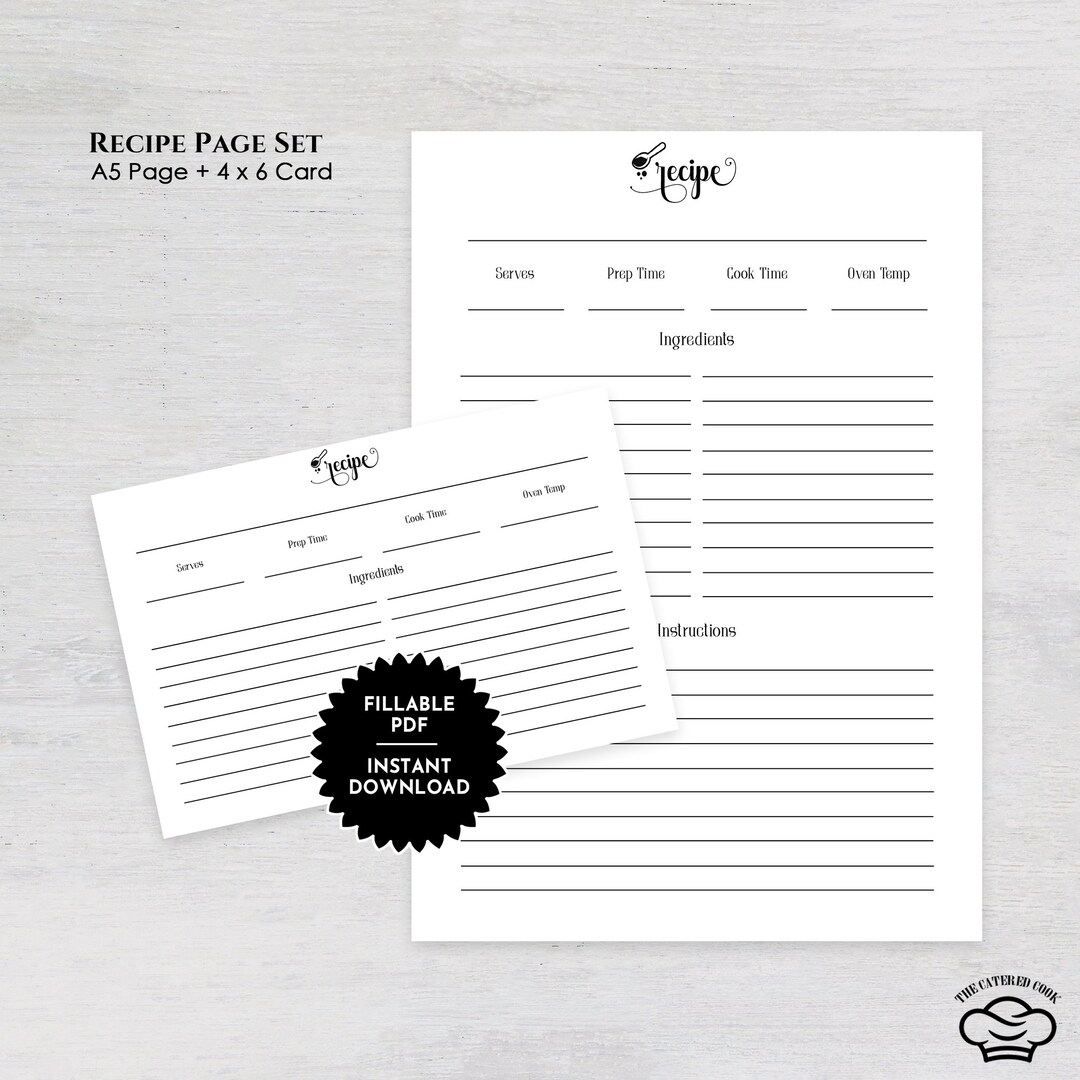 Printable A5 Recipe Page and Card Set With Cute Measuring Spoon ...