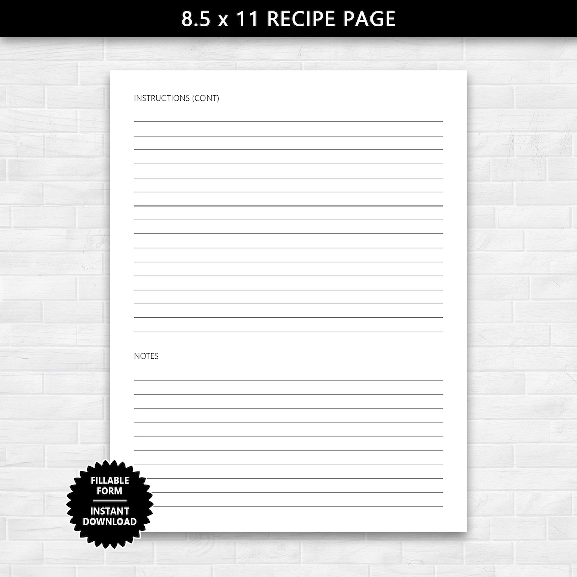 Printable 8.5 X 11 Recipe Page With Plate Design, Fillable Form Recipe ...