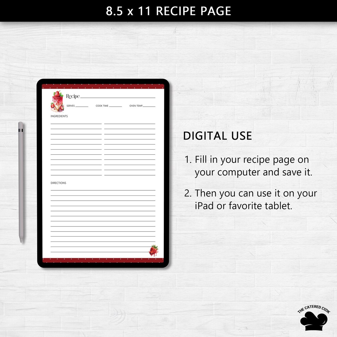 Printable 8.5 X 11 Recipe Page With Strawberry Cheesecake, Fillable ...