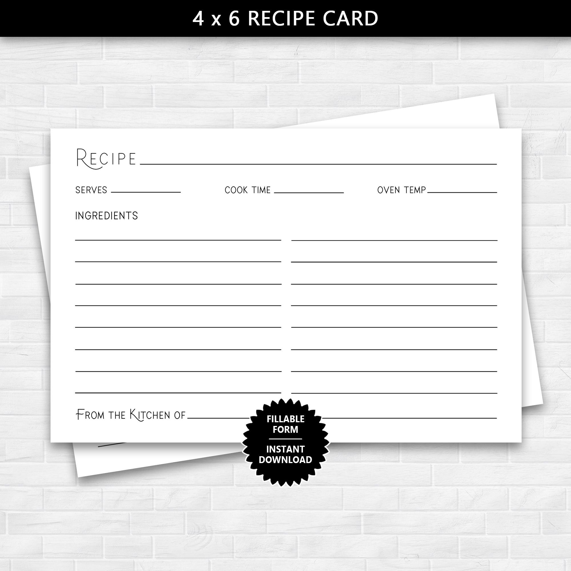 Fillable Recipe Card Template