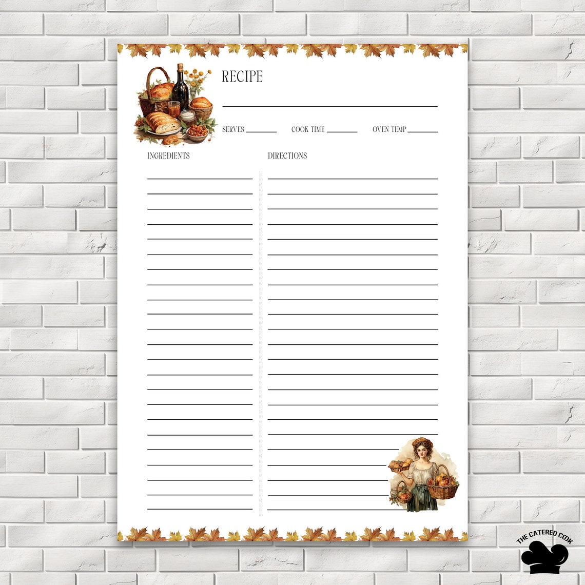Printable A5 Recipe Page With a Food Basket and Drinks Design, Fillable ...
