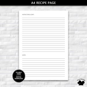 Printable A4 Recipe Page With Plate Design, Fillable Form Recipe Page ...