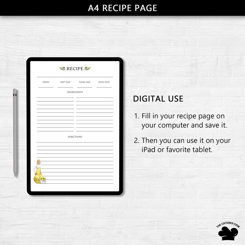 Printable A4 Recipe Page With Olive Oil Design, Fillable Form Recipe ...