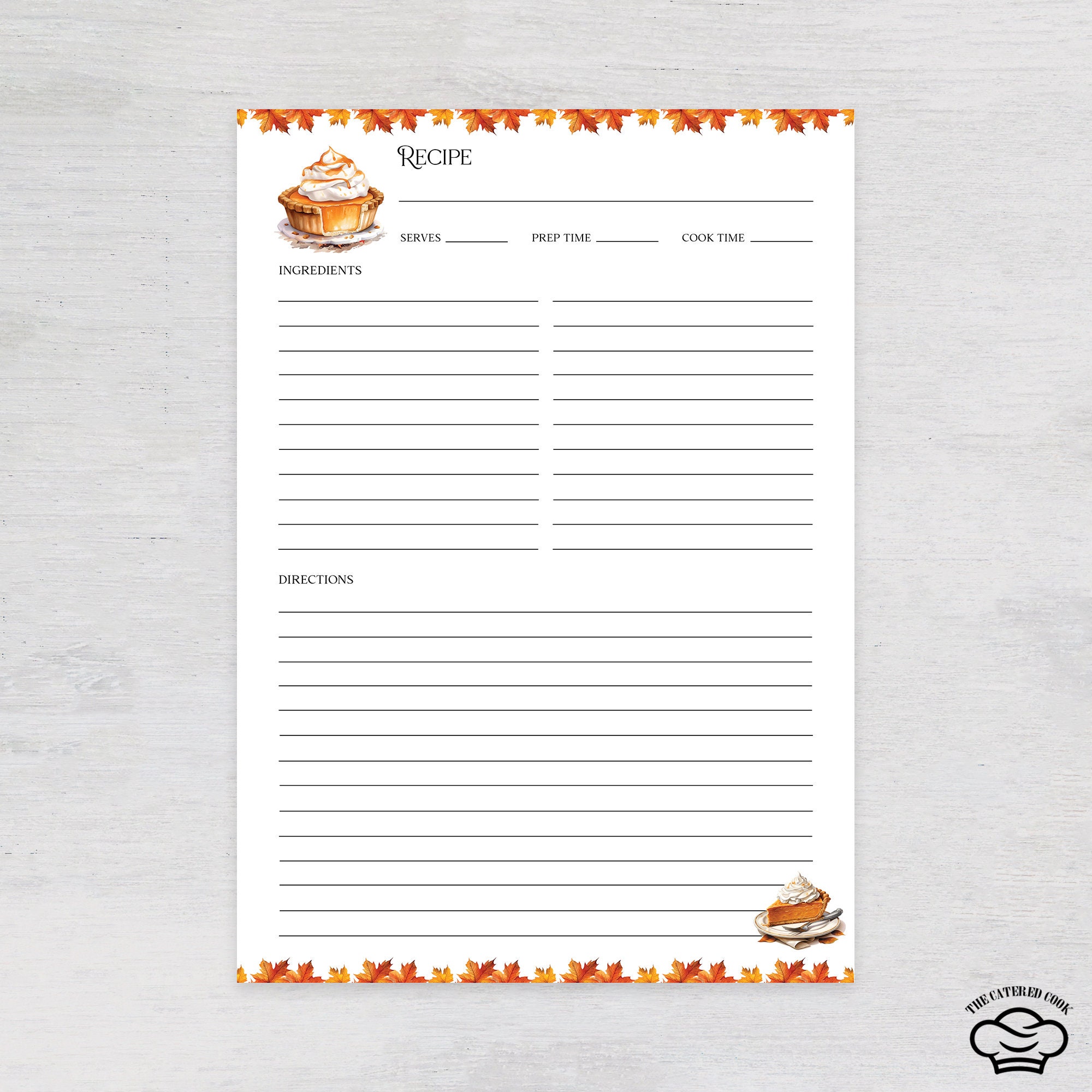 Printable A4 Recipe Page and Card Set With Pumpkin Pie Design, Fillable ...