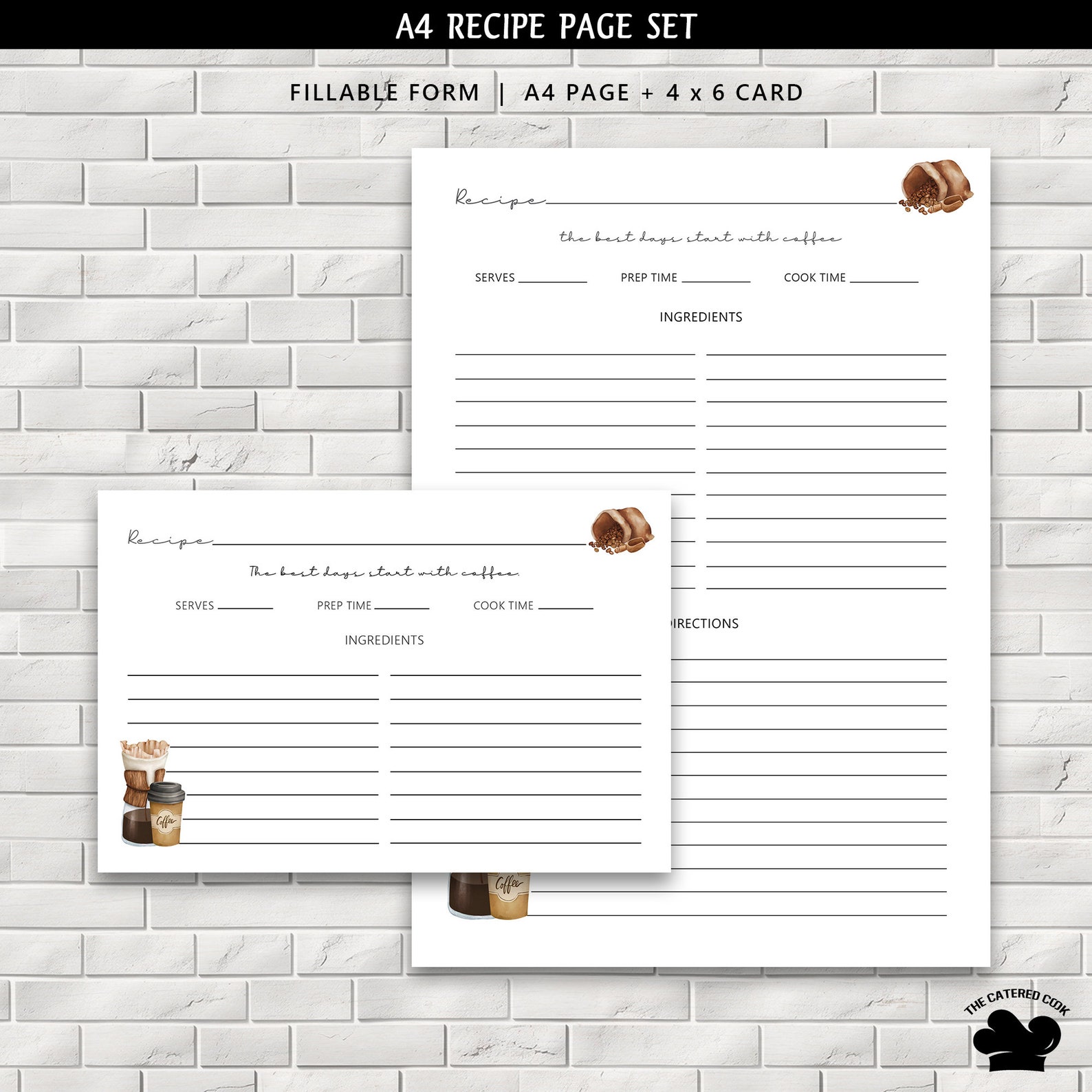 Printable A4 Recipe Page and Card Set With a Coffee Design, Fillable A4 ...