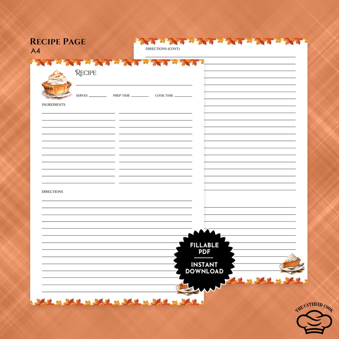 Printable A4 Recipe Page With a Pumpkin Pie Design Fillable - Etsy