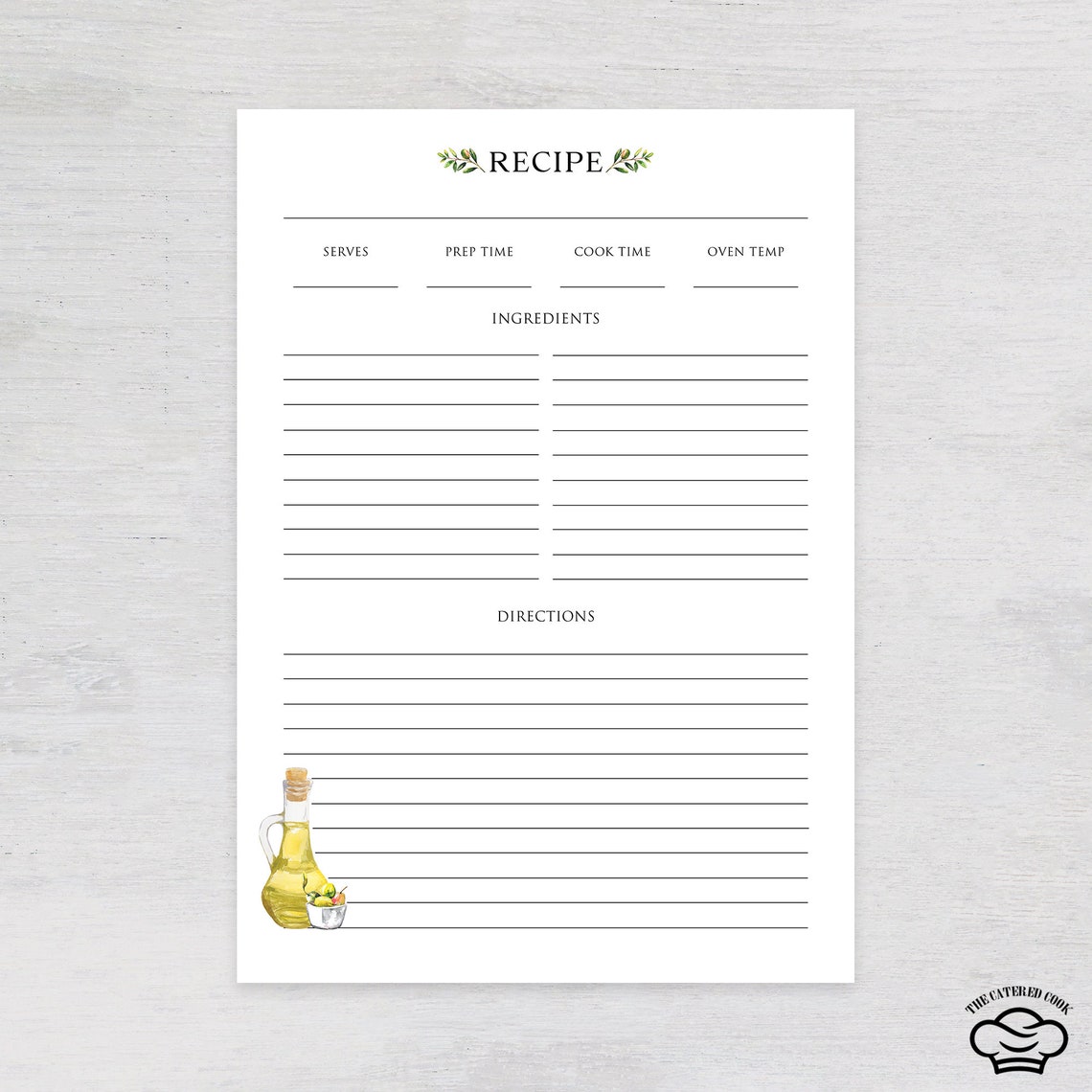 Printable A4 Recipe Page With Olive Oil Design, Fillable A4 Recipe Page ...