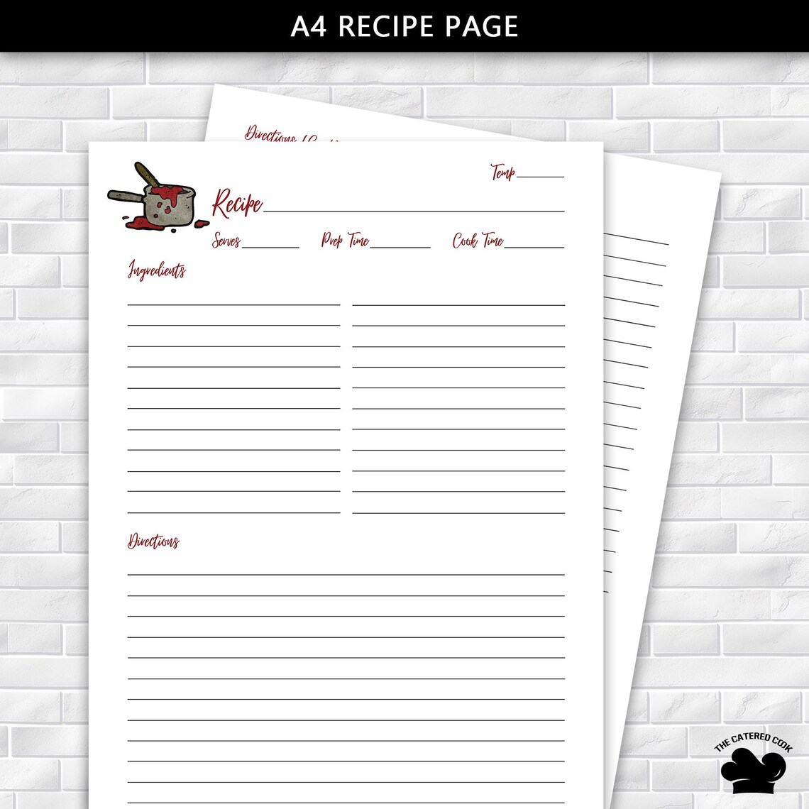 Printable A4 Recipe Page With Cooking Pot Design, Fillable Form Recipe ...