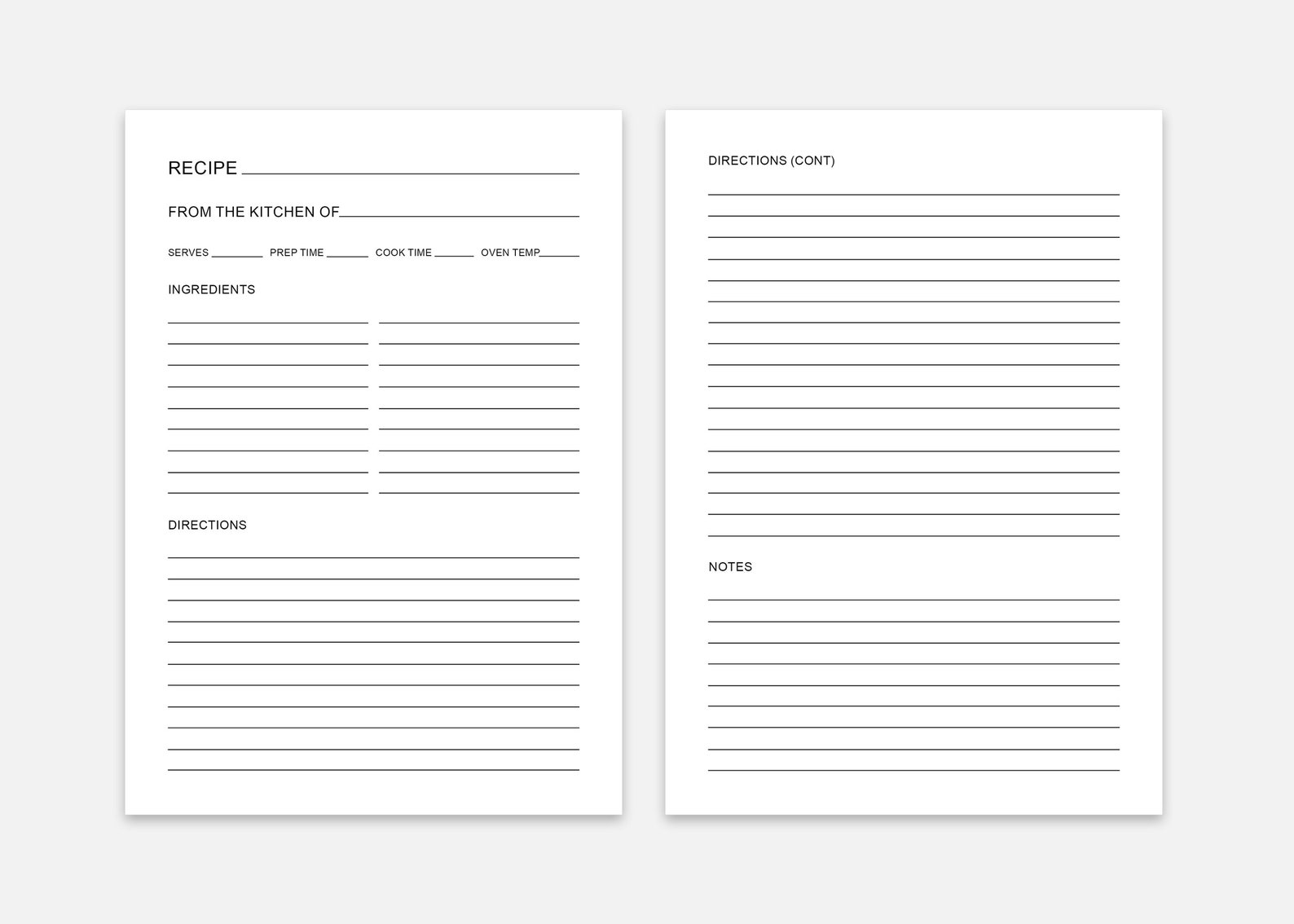 Printable A5 Recipe Page With Minimalist I Design Fillable A5 - Etsy