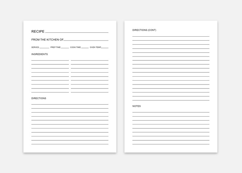 Printable A5 Recipe Page With Minimalist I Design Fillable A5 - Etsy