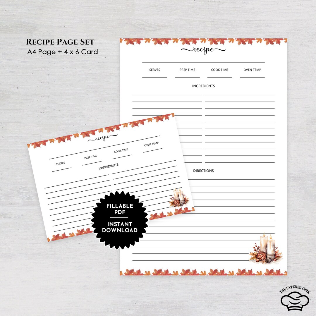 Printable A4 Recipe Page and Card Set With a Fall Candle Design ...