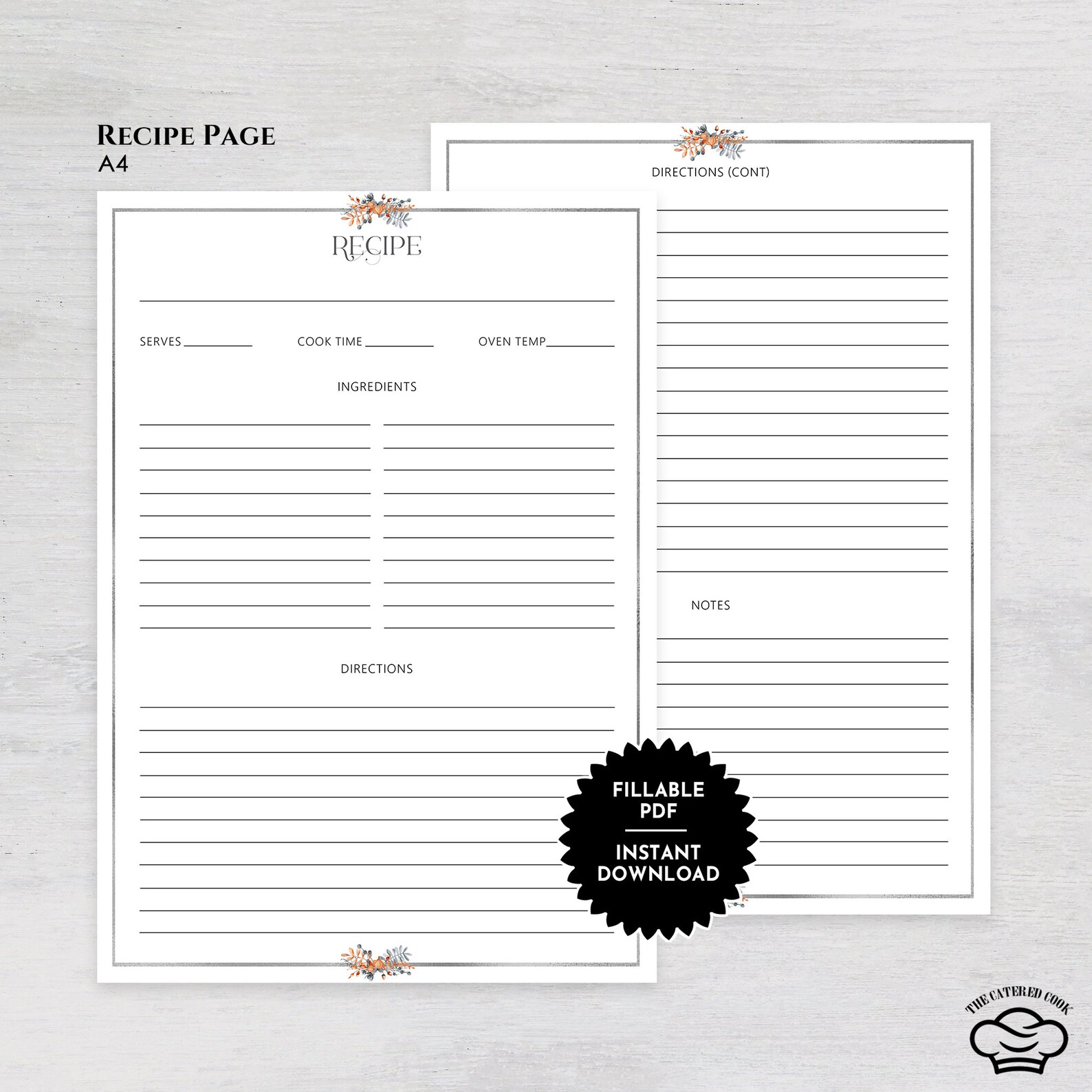 Printable A4 Recipe Page With a Touch of Fall, Fillable A4 Recipe Page ...