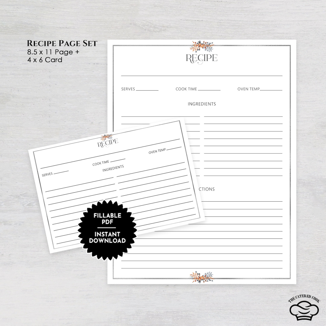 Printable A4 Recipe Page and Card Set With Touch of Fall Design ...