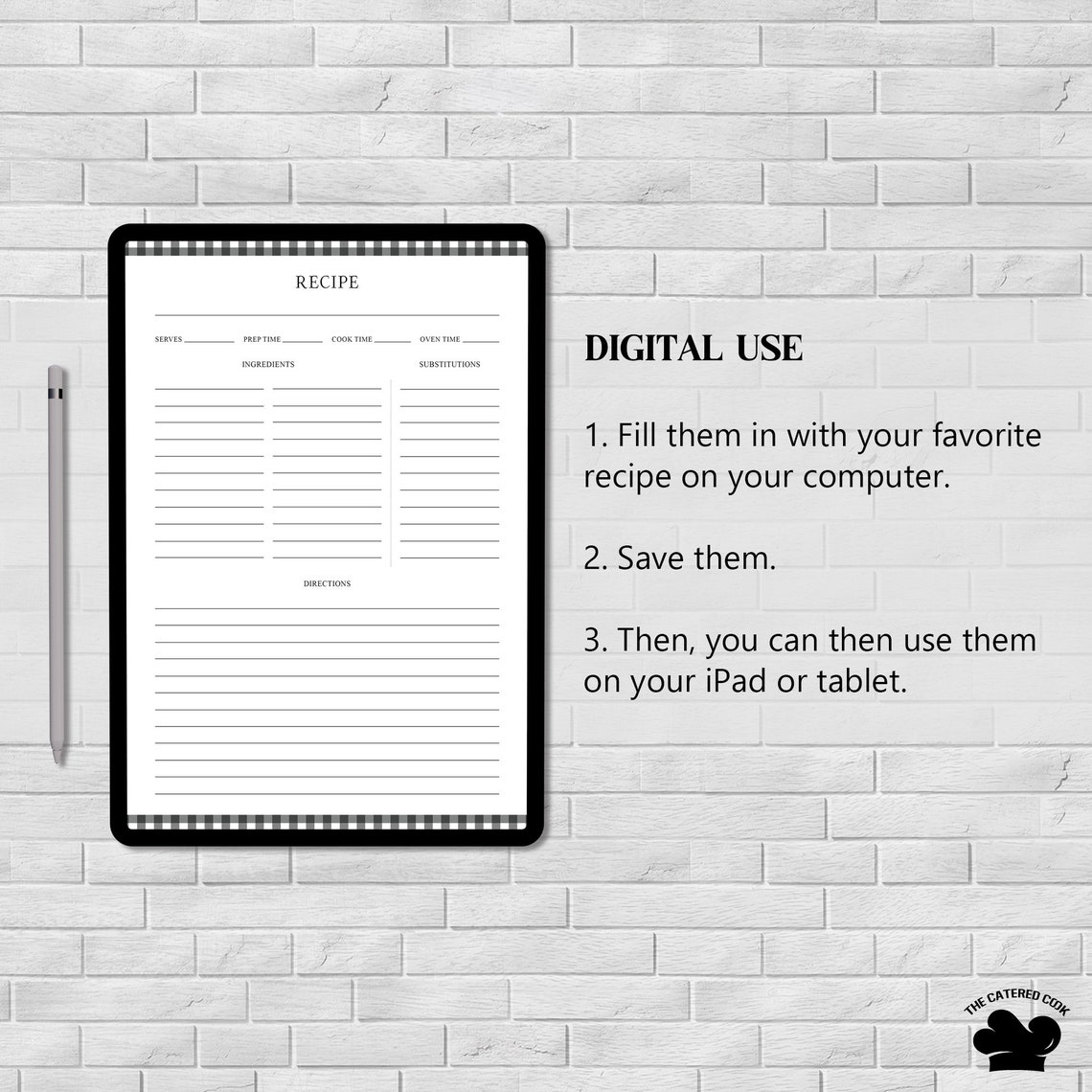 Printable 8.5 X 11 Recipe Page and Card Set With a Gingham Border ...