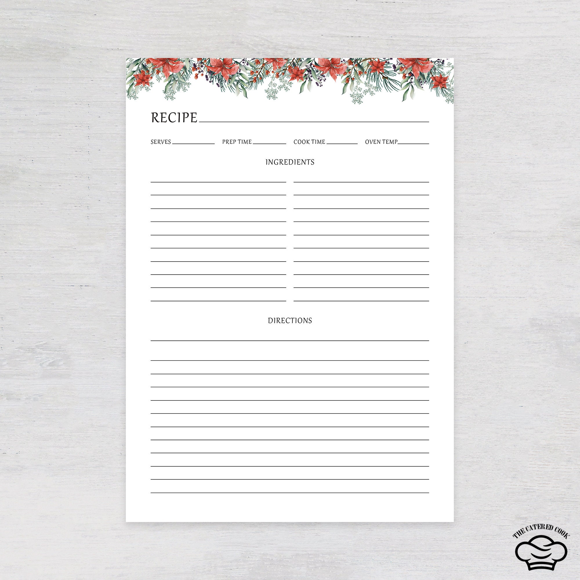 Printable A4 Recipe Page With Red Floral Header, Fillable A4 Recipe ...