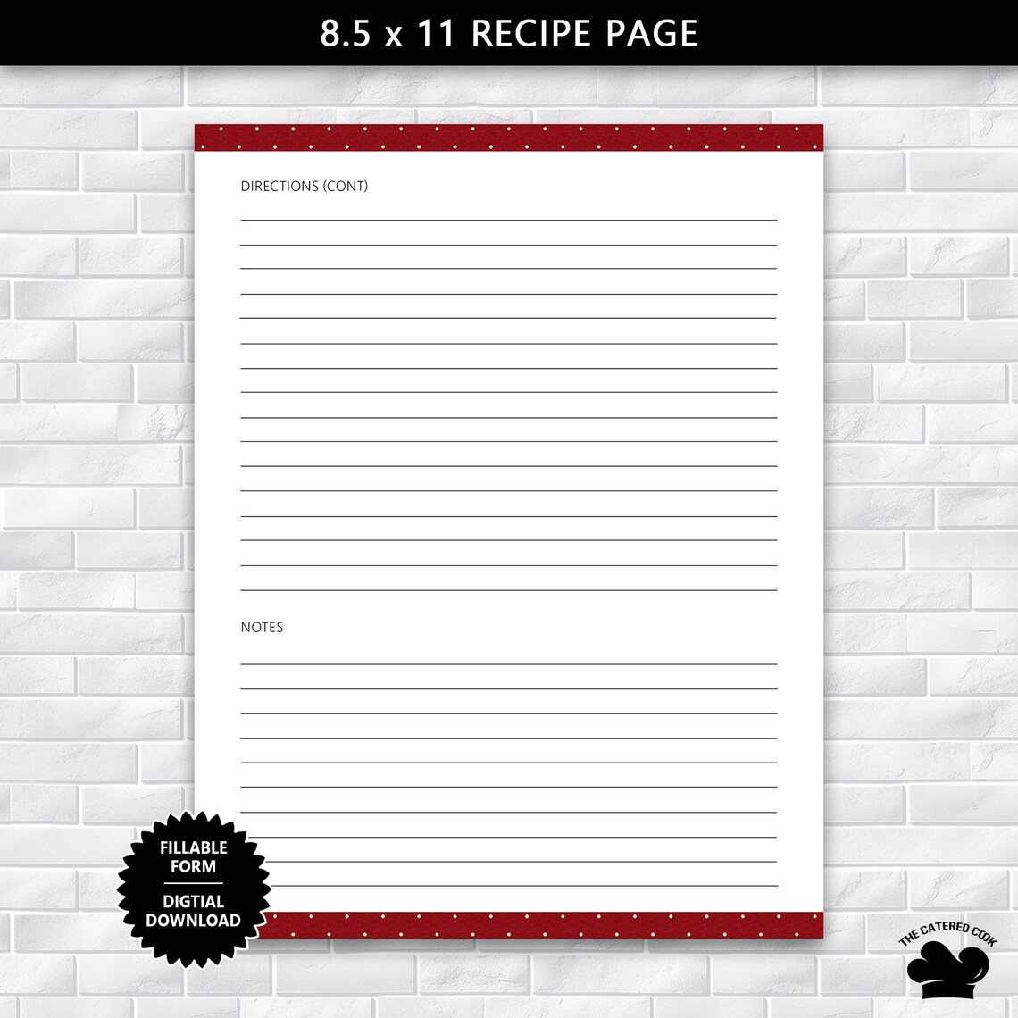 Printable 8.5 X 11 Recipe Page With Strawberry Cheesecake, Fillable ...