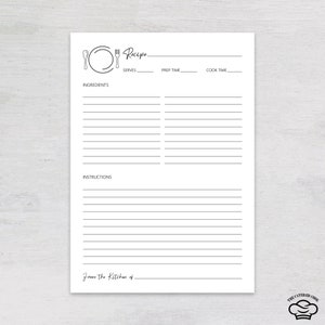 Printable A4 Recipe Page With Plate Design, Fillable A4 Recipe Page ...