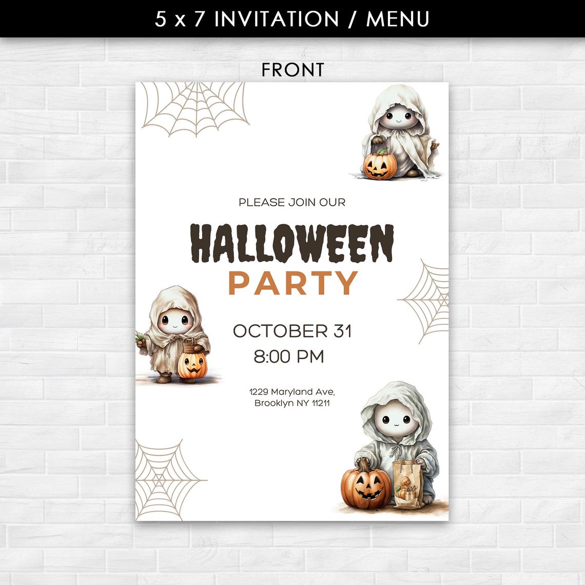 Editable Canva Halloween Ghosts Invitation Menu Template, Printable ...