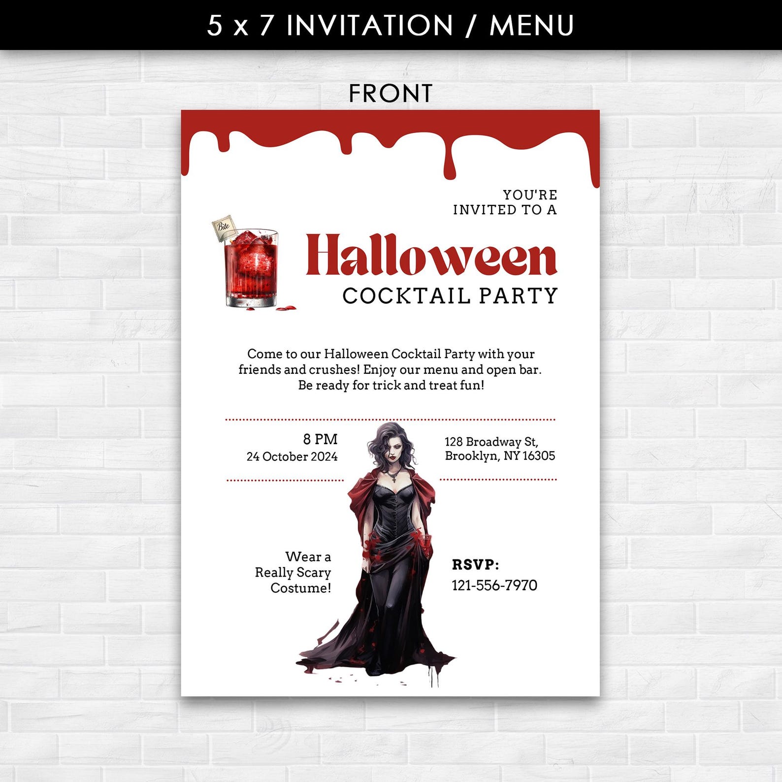 Editable Canva Halloween Vampire Invitation Menu Template, Printable ...