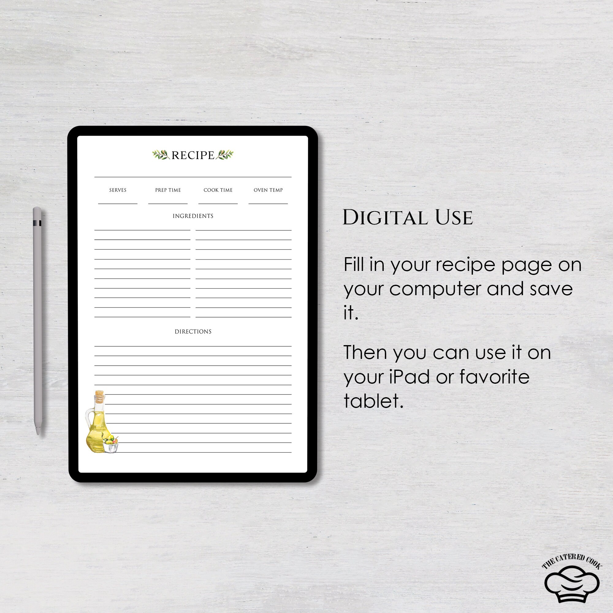 Printable A4 Recipe Page With Olive Oil Design, Fillable A4 Recipe Page ...