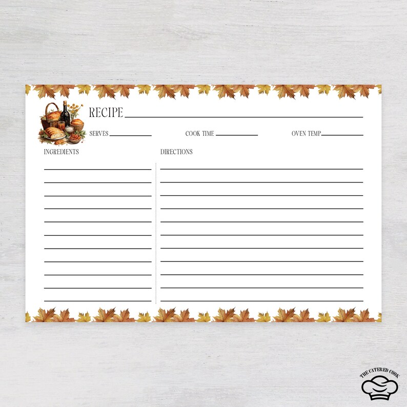 Printable A5 Recipe Page and Card Set With Food Basket and Drink ...