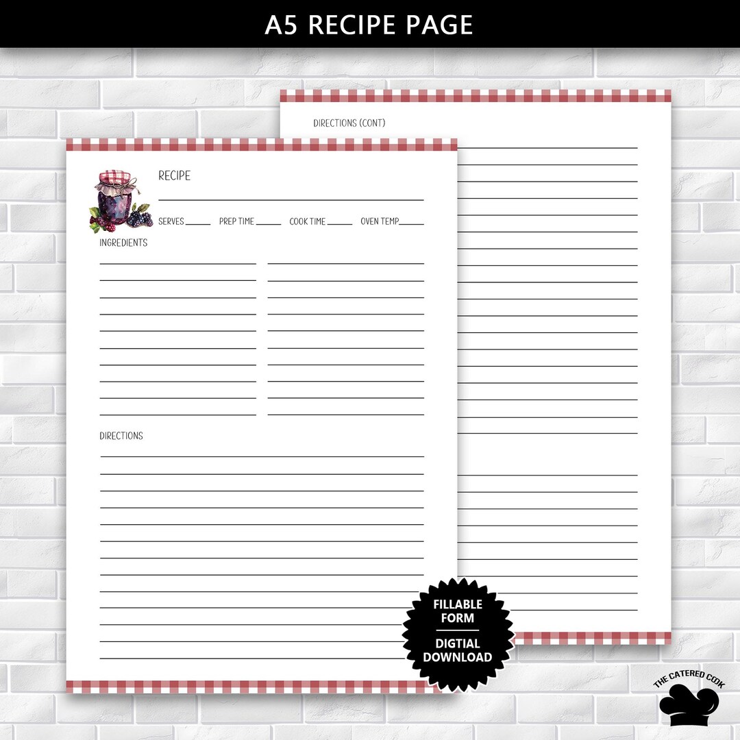 Printable A5 Recipe Page With a Berry Jam Design, Fillable Form Recipe ...
